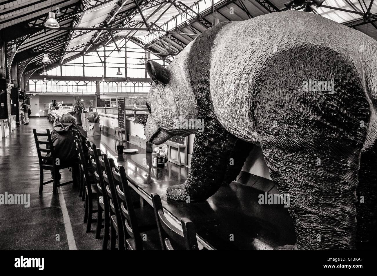 Giant Panda at the indoor Café in Cardiff market Stock Photo - Alamy