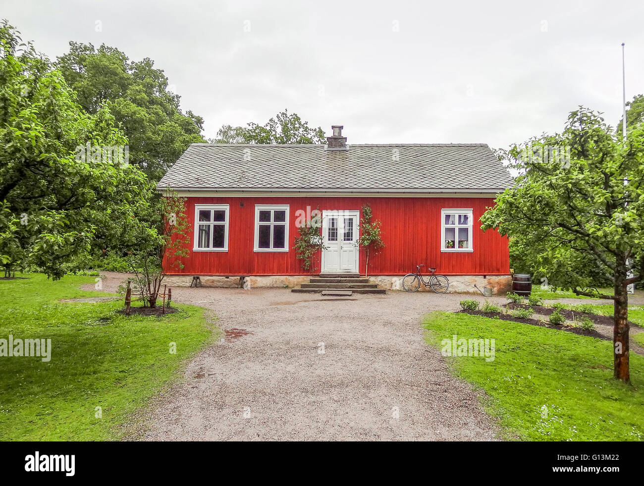 traditional red painted wooden house in sweden Stock Photo - Alamy