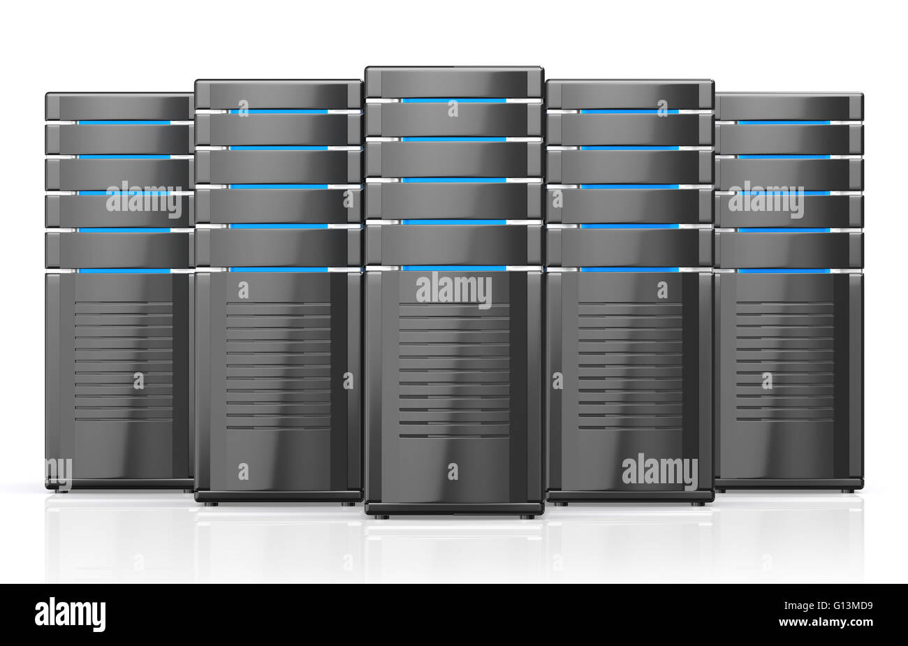 3D illustration of network workstation servers isolated on white ...