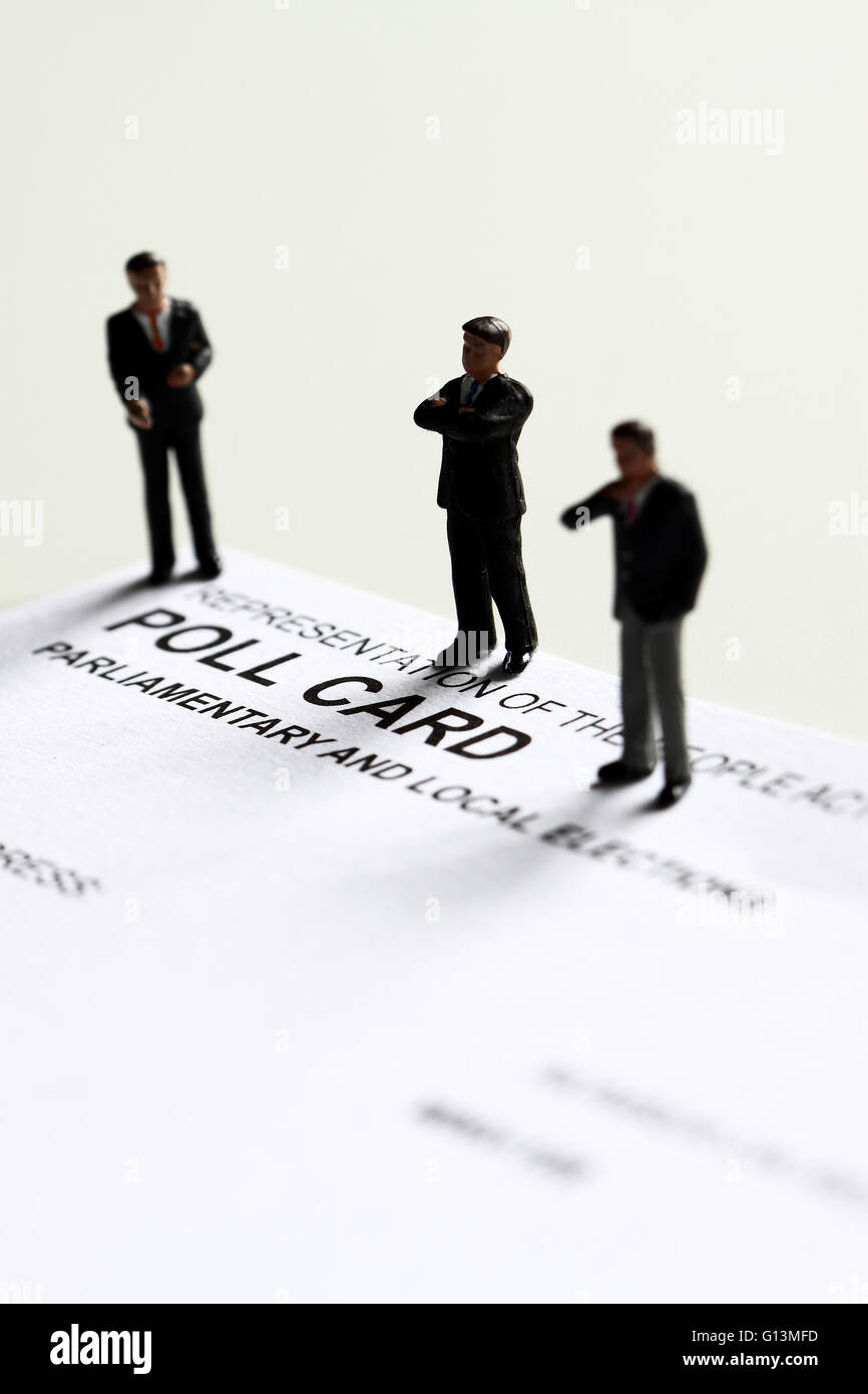 Miniature politicians candidate poll card Stock Photo - Alamy