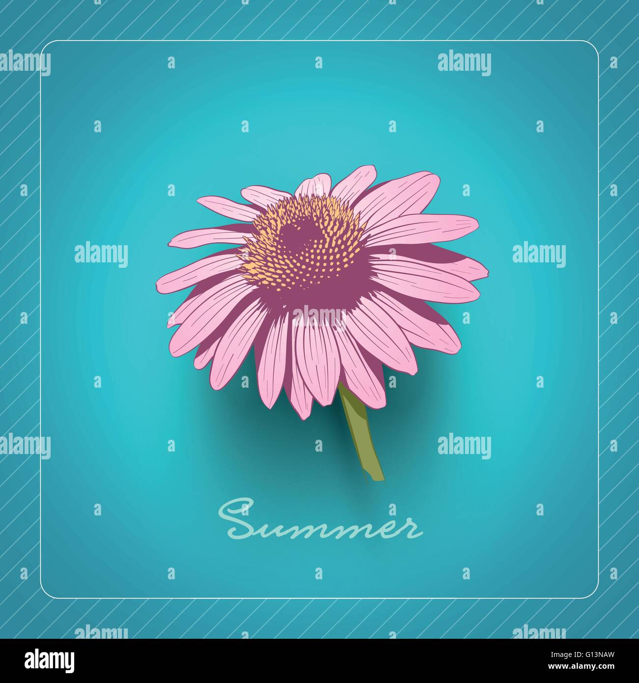 Vector modern card design with hand drawn daisy flower on blue ...