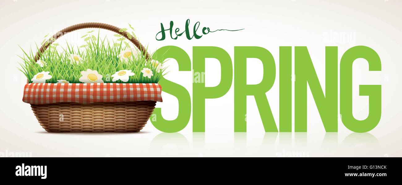 Spring themed poster template. Vector illustration of realistic wicker ...