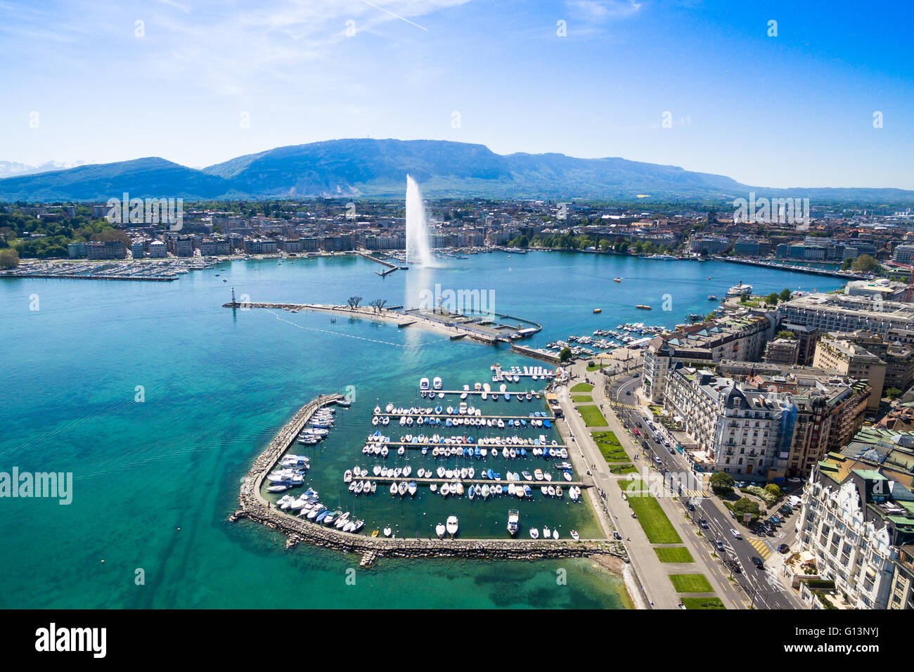 Aerial view of Leman lake - Geneva city in Switzerland Stock Photo - Alamy