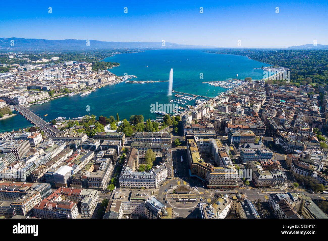 Aerial view of Leman lake - Geneva city in Switzerland Stock Photo - Alamy
