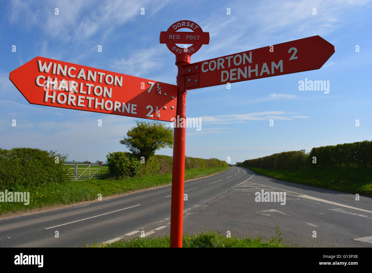 A restored Dorset Red Post. This red finger signpost is located on the ...