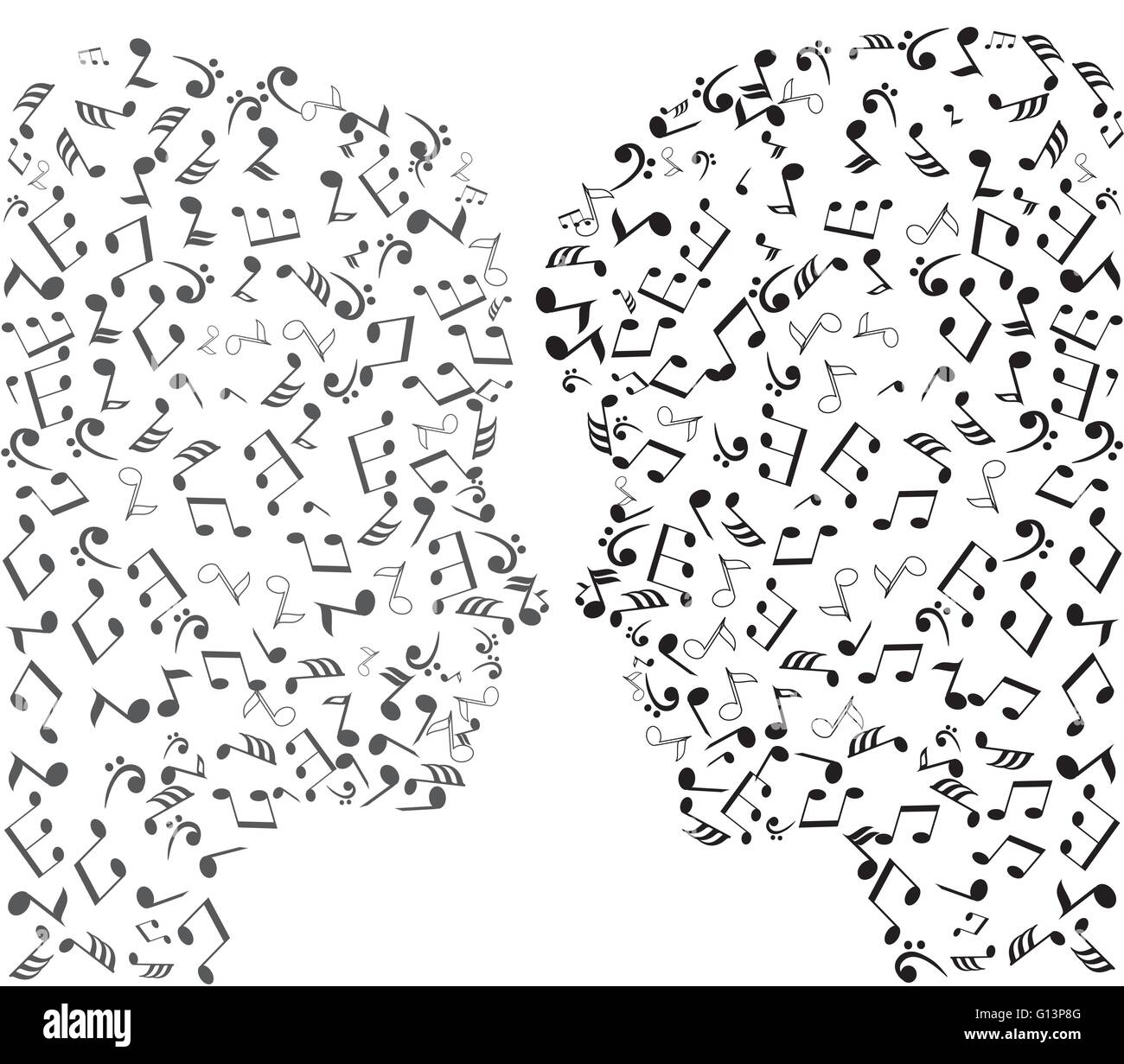 vector illustration of man and woman musical notes heads Stock Vector ...