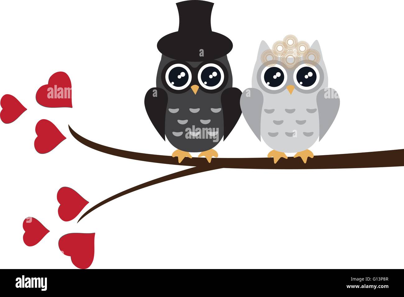 vector illustration of owl wedding card with red heart Stock Vector ...