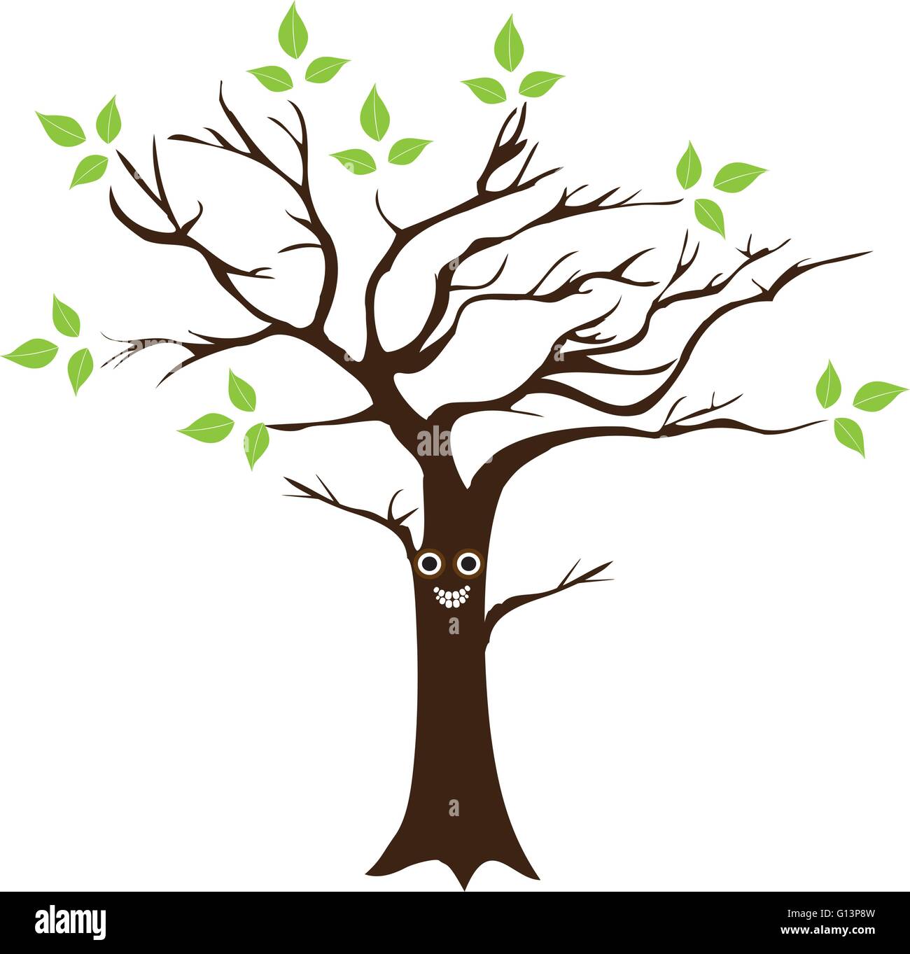 vector illustration of a fun smiling tree with eyes and green leaves ...
