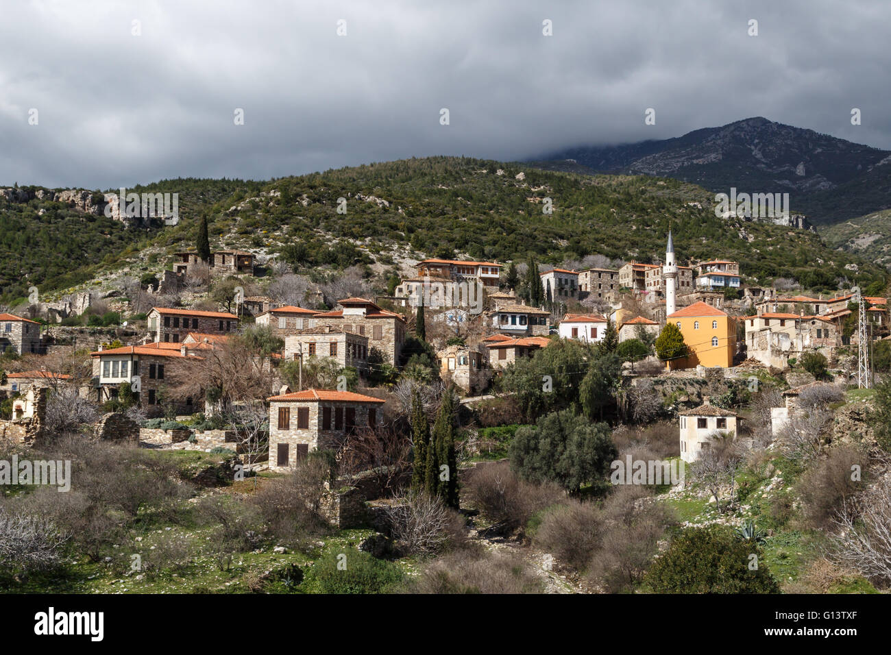 General view of historical Doganbeyli village in Aydin city in Turkey ...
