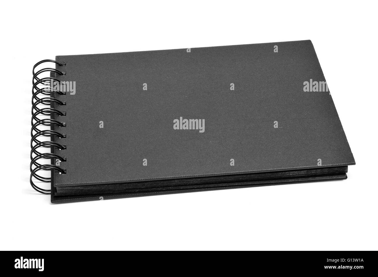 closeup of a blank black notebook on a white background Stock Photo - Alamy