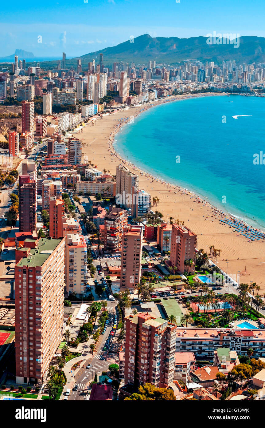 aerial view of Benidorm and its iconic skyscrapers in Playa Poniente ...