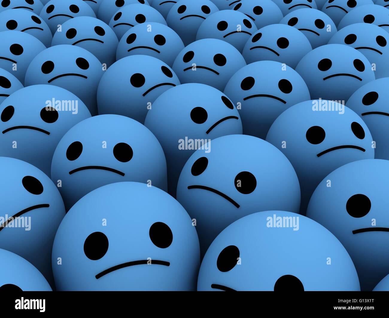 Sad smiles. Many sad smiles. Concept unhappy, unsatisfied customers ...