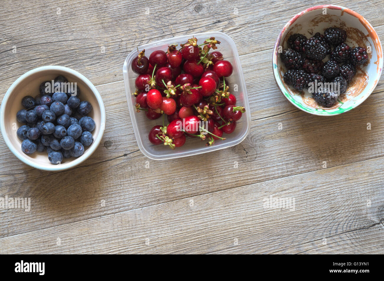 Berries on a wooden table in natural light Stock Photo - Alamy