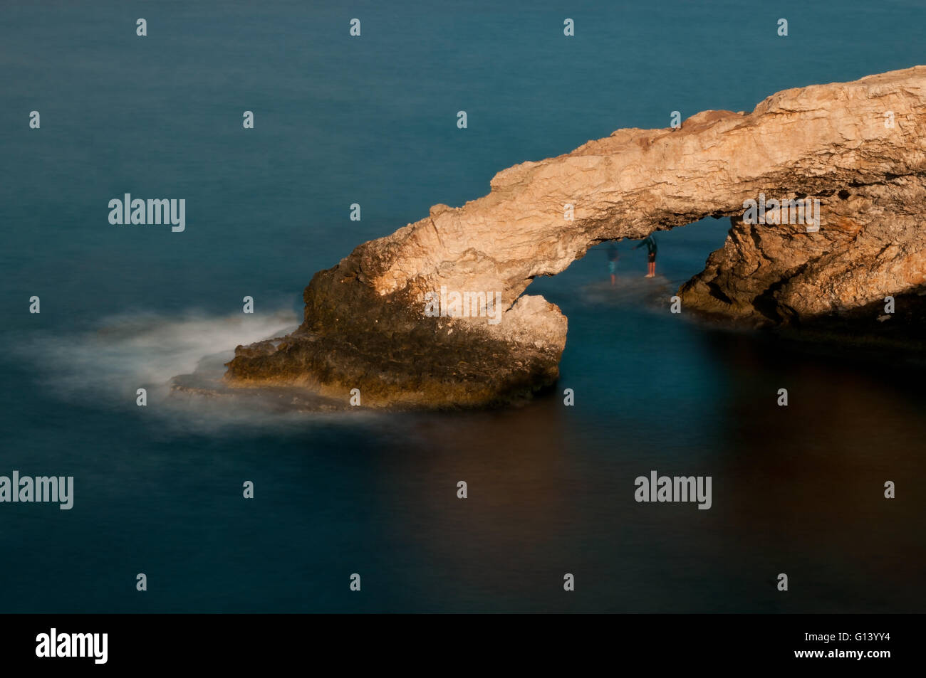 Sea caves rocky coast in Cape Creco, near Ayia Napa, Cyprus. Under the ...