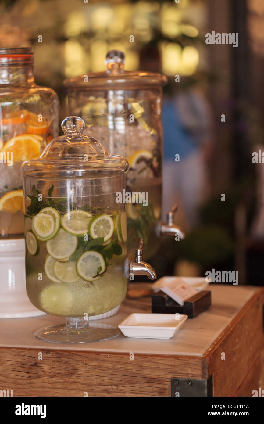 Citrus lemon, lime and orange slices mixed with water for a refreshing ...