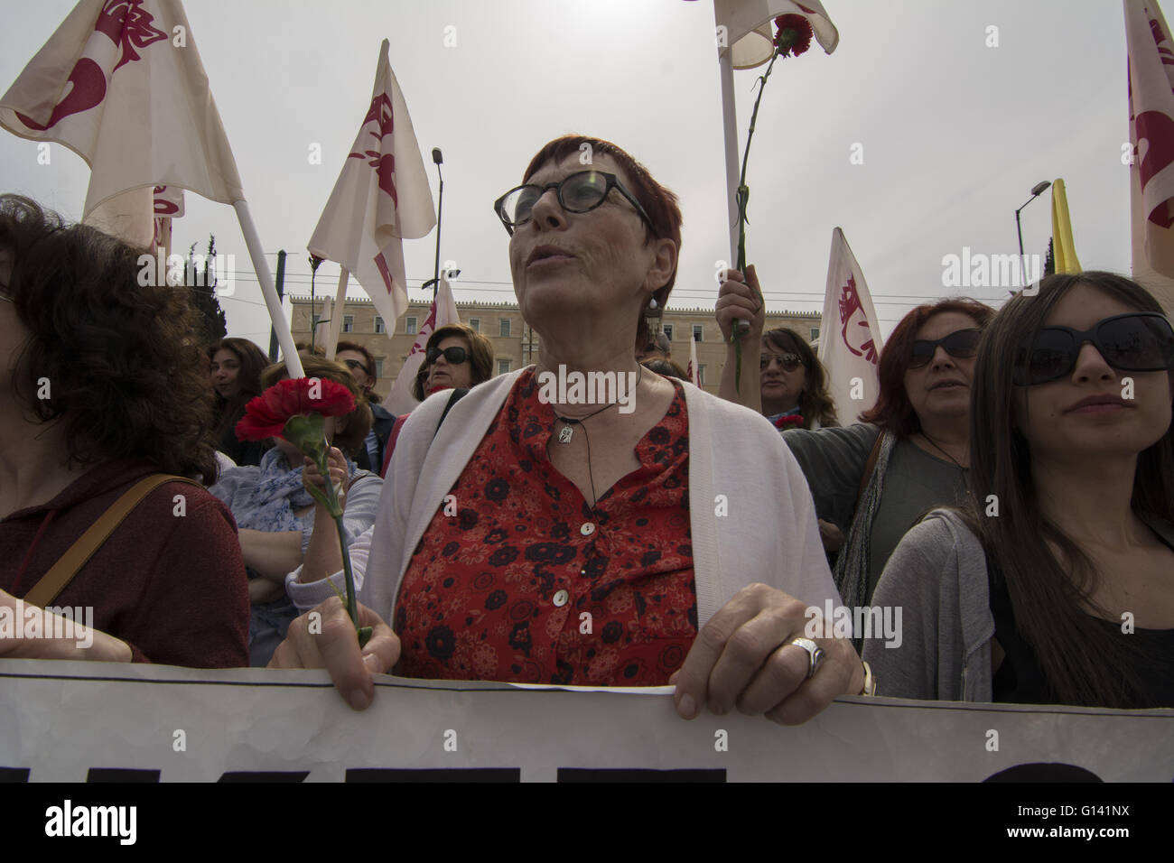 Athens, Greece. 8th May, 2016. Members of the Greek Communist party ...