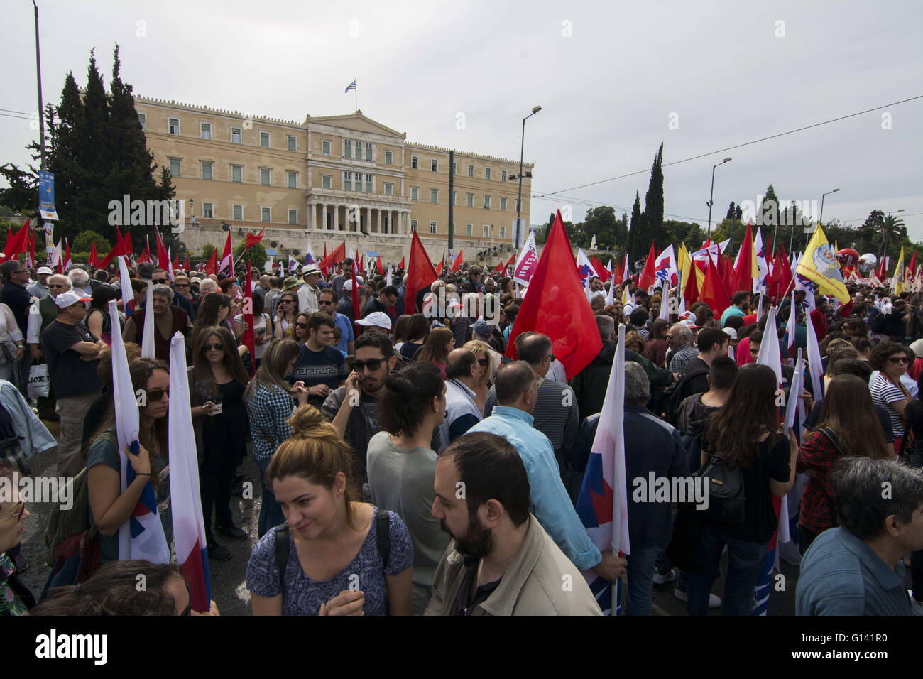 Athens, Greece. 8th May, 2016. Members of the Greek Communist party ...
