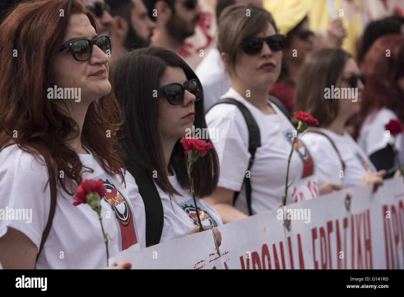 Athens, Greece. 8th May, 2016. Members of the Greek Communist party ...