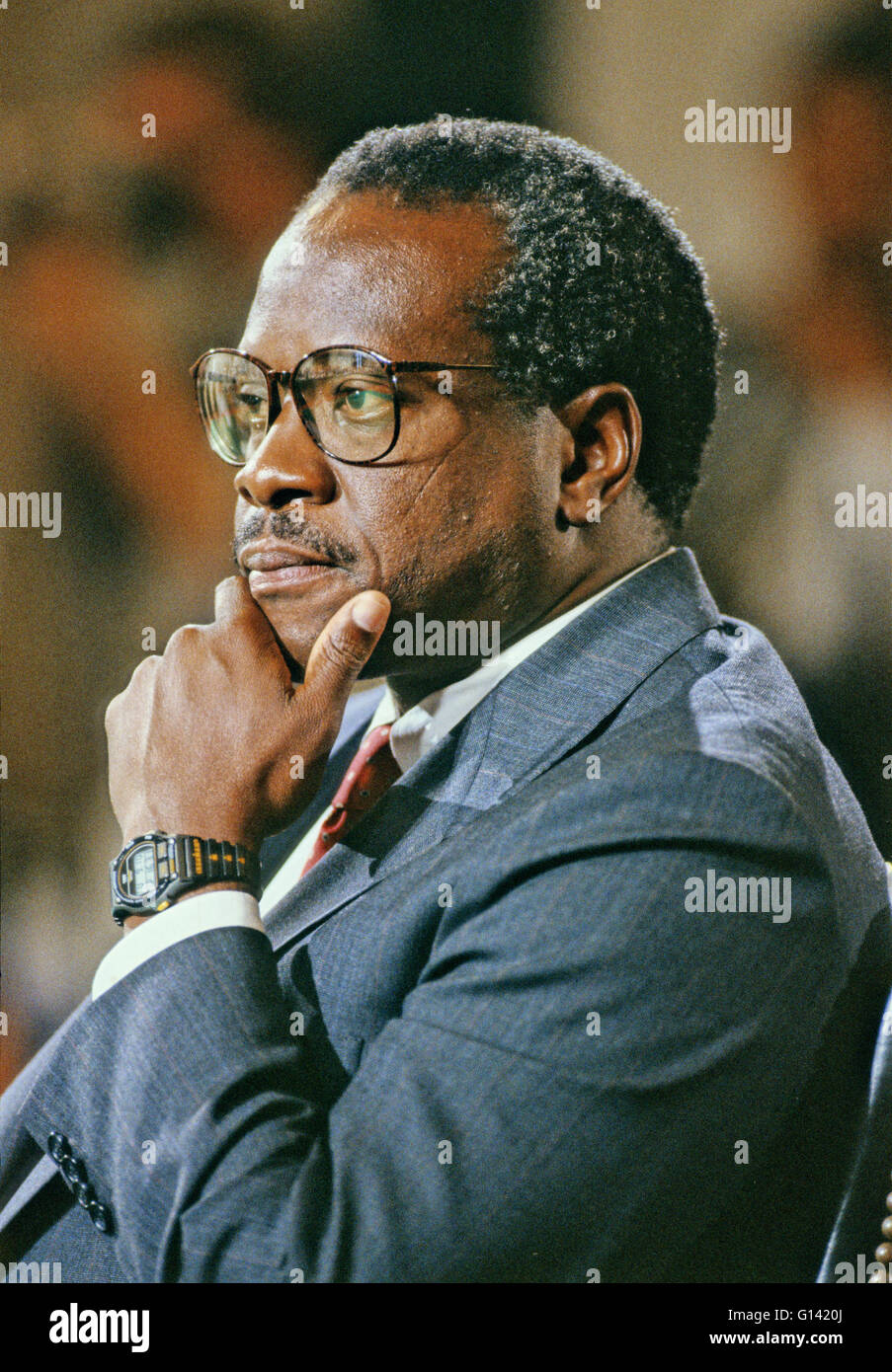 Judge Clarence Thomas testifies during the hearing before the US Senate ...
