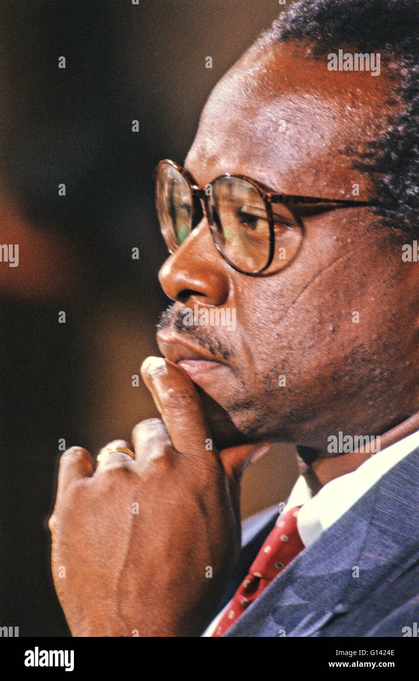 Judge Clarence Thomas testifies during the hearing before the US Senate ...