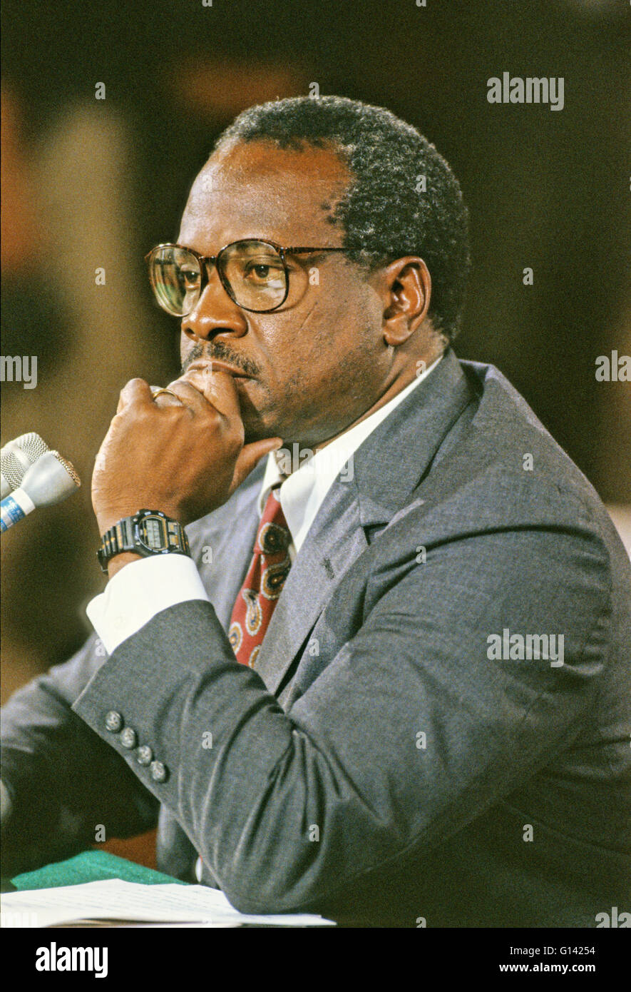 Judge Clarence Thomas testifies during the hearing before the US Senate ...