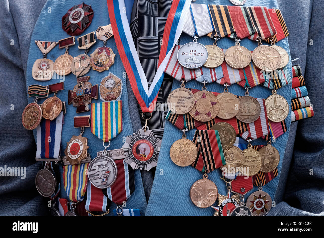 A soviet Jewish World War II veteran with medals pinned in his old ...