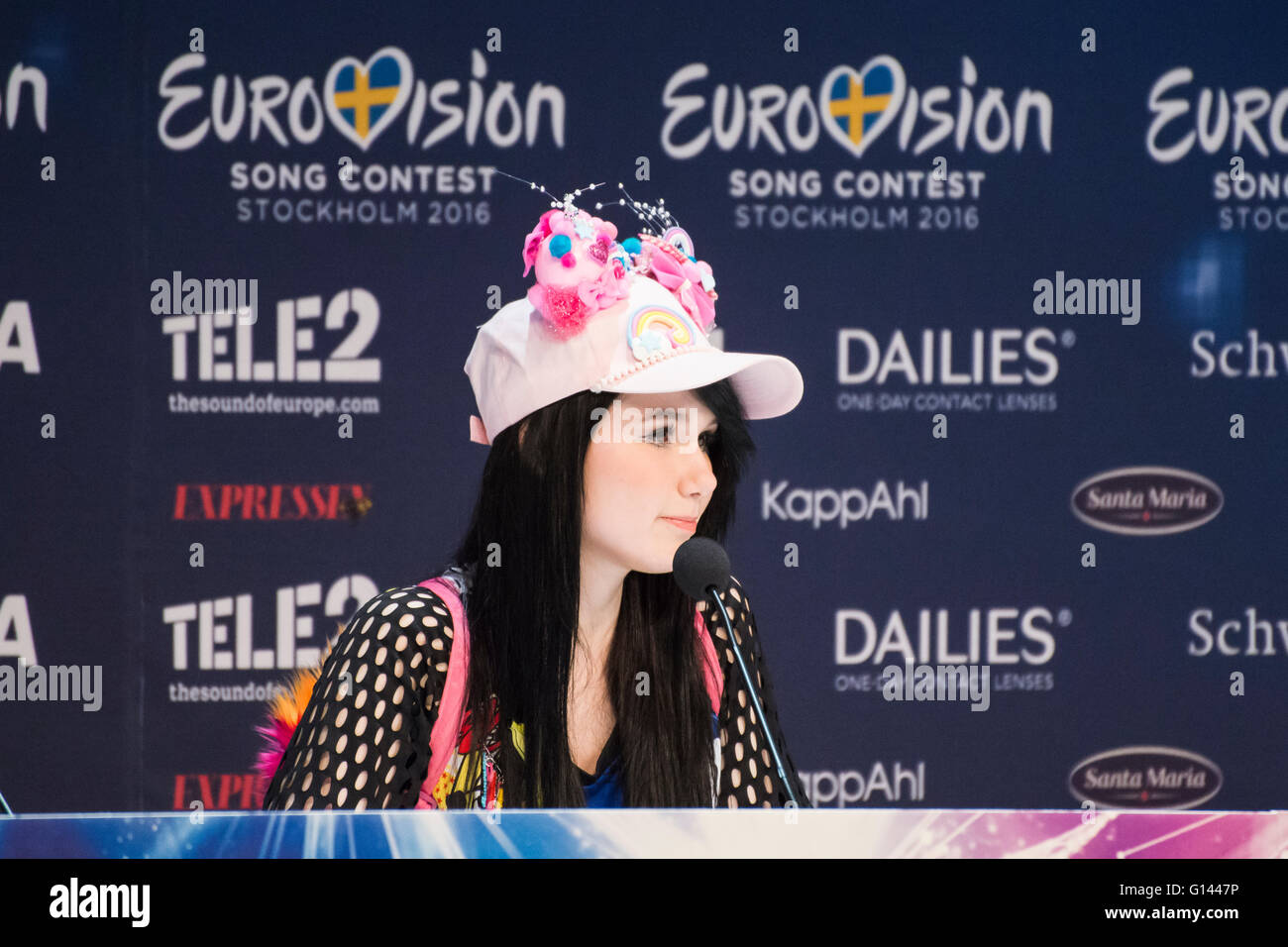 Stockholm, Sweden. 7th May. Singer Jamie-Lee is presenting her song ...