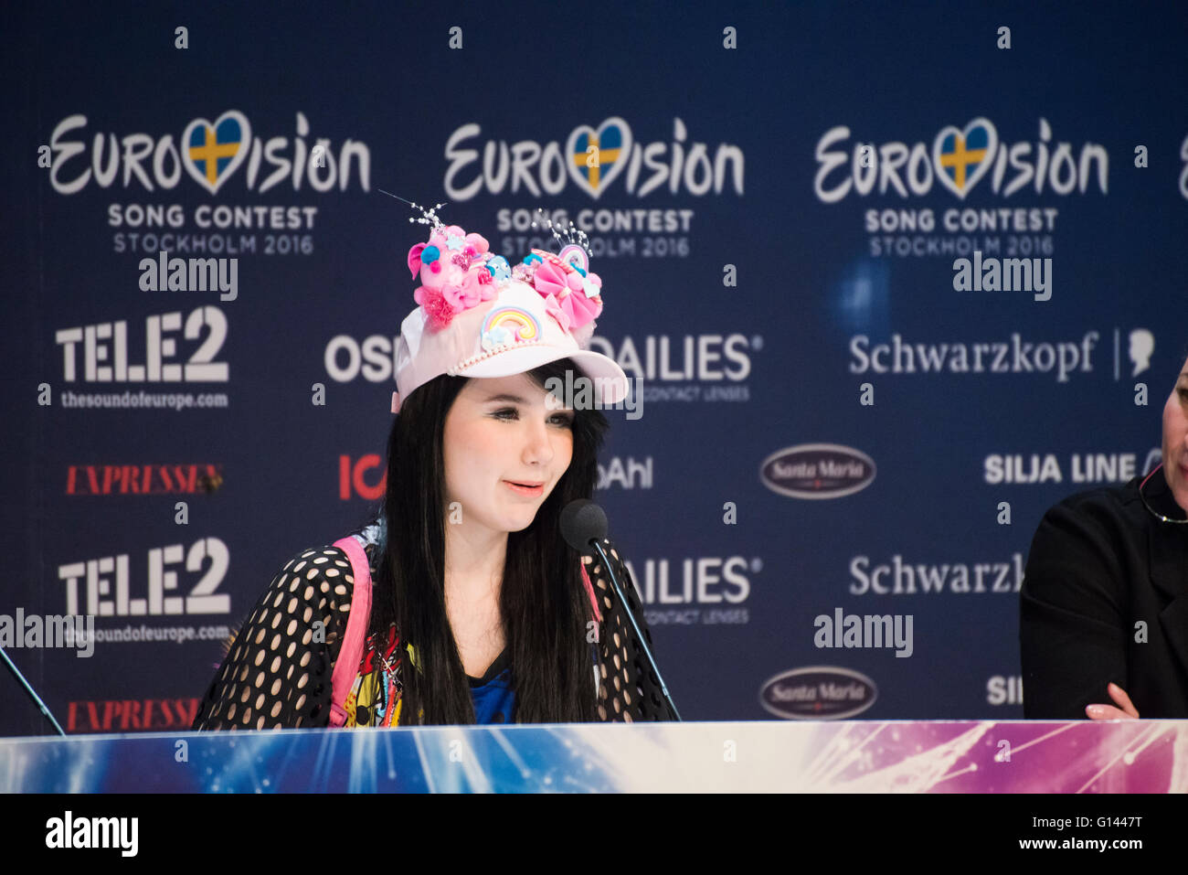 Stockholm, Sweden. 7th May. Singer Jamie-Lee is presenting her song ...