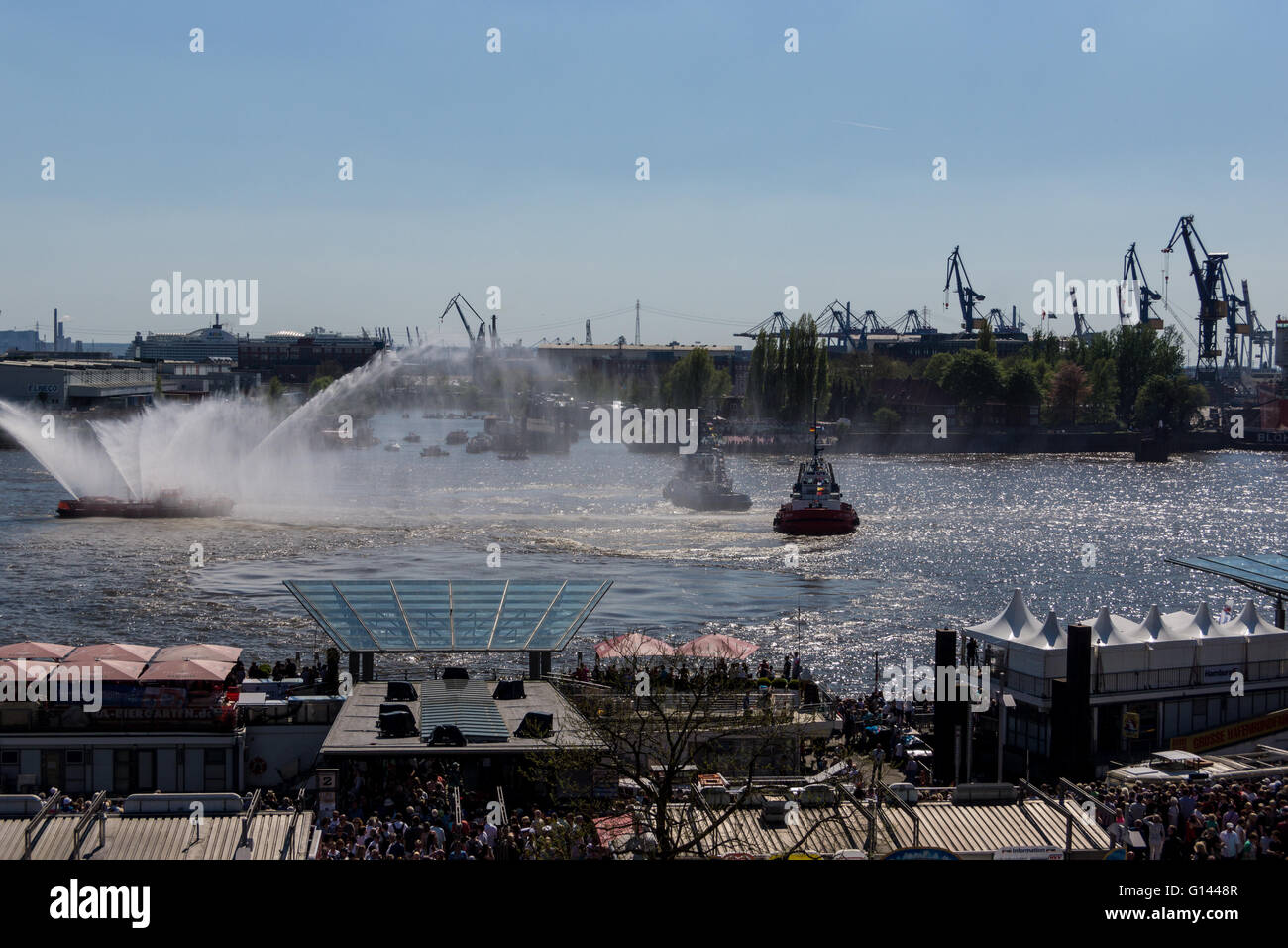 Hamburg, Germany. 7th May, 2016. The famous tug ballet on River Elbe ...