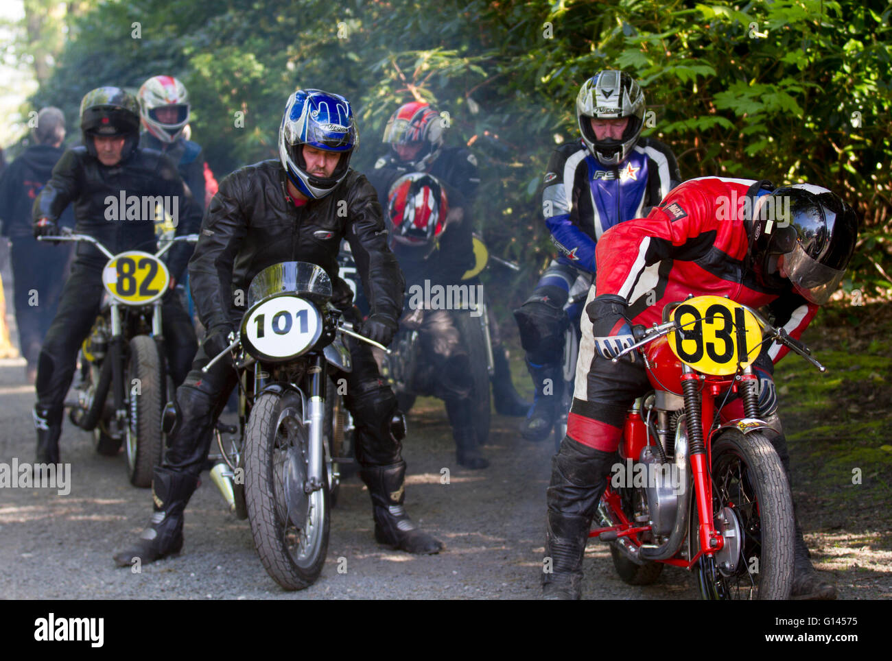 Old vintage motorbikes, motorcycle riders revving up in Chorley ...