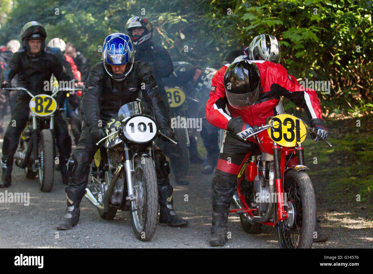 Old vintage motorbikes, motorcycle riders revving up in Chorley ...