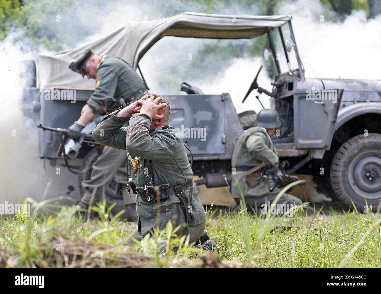 Kiev, Ukraine. 8th May, 2016. Members of different historical military ...