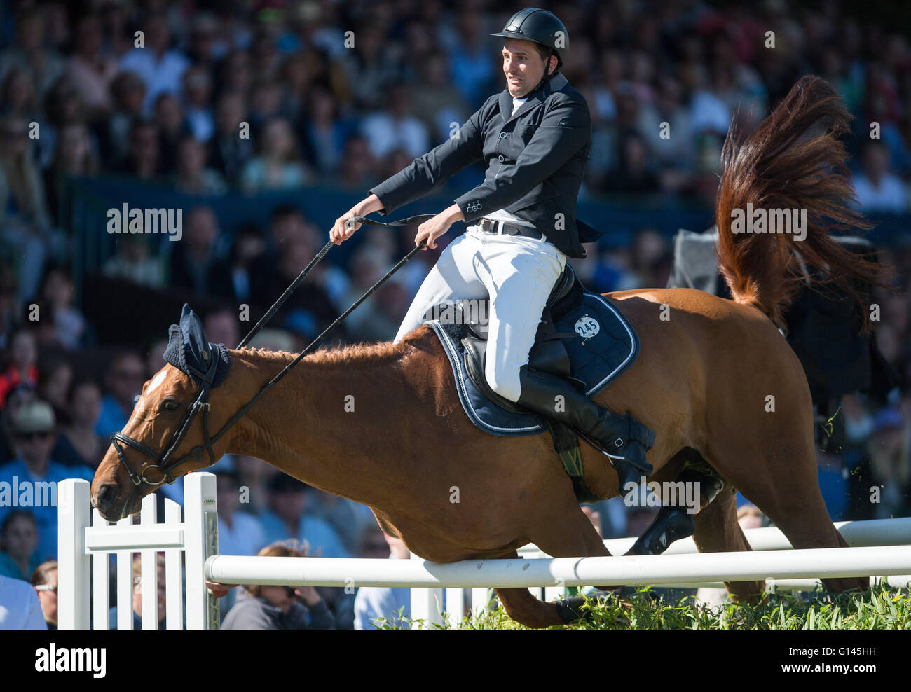 Hamburg, Germany. 08th May, 2016. Germany's Peter Rathjen and his horse ...