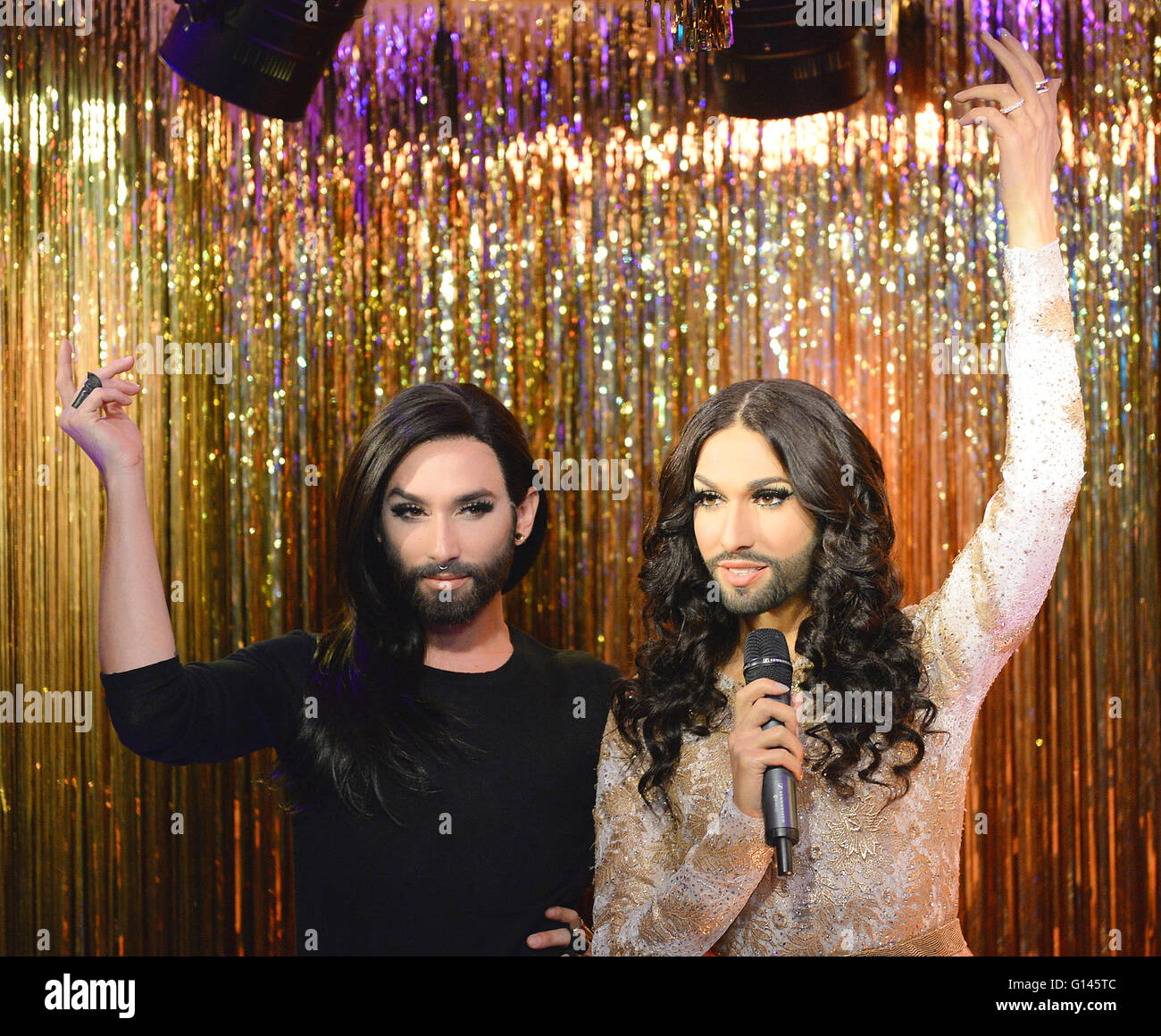 Berlin, Germany. 08th May, 2016. Austrian singer Conchita Wurst (L ...