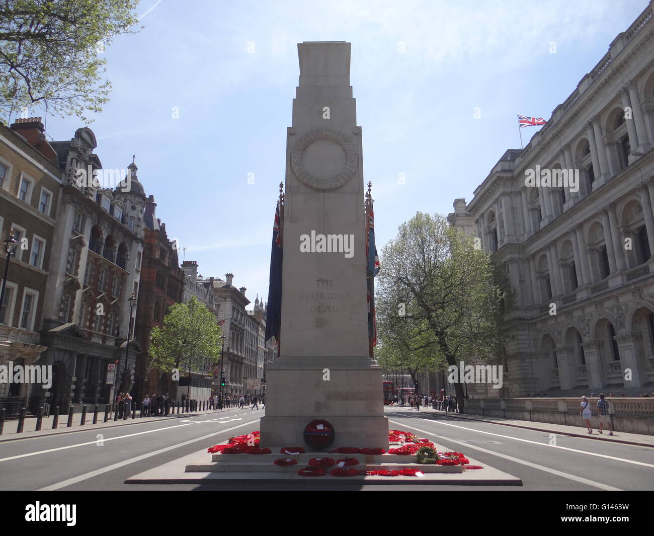 London, UK. 8th May, 2016. Wreathes at the Chenotaph for 71 anniversary ...