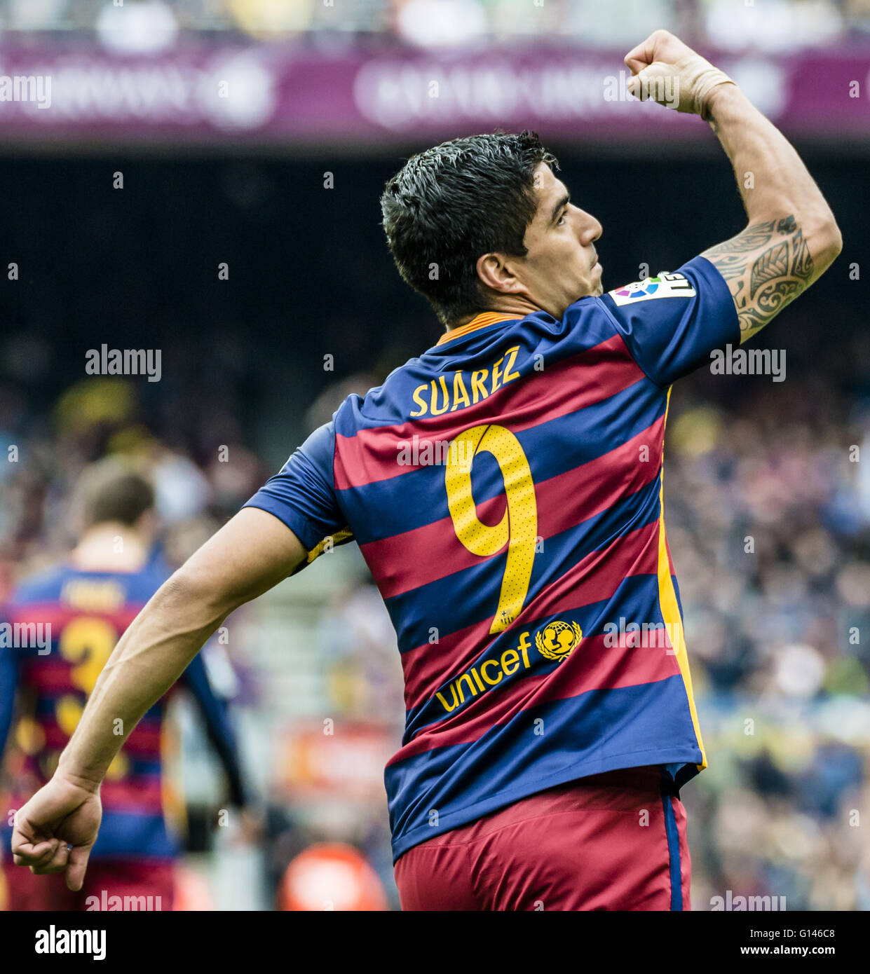 Barcelona, Catalonia, Spain. 8th May, 2016. FC Barcelona forward SUAREZ ...