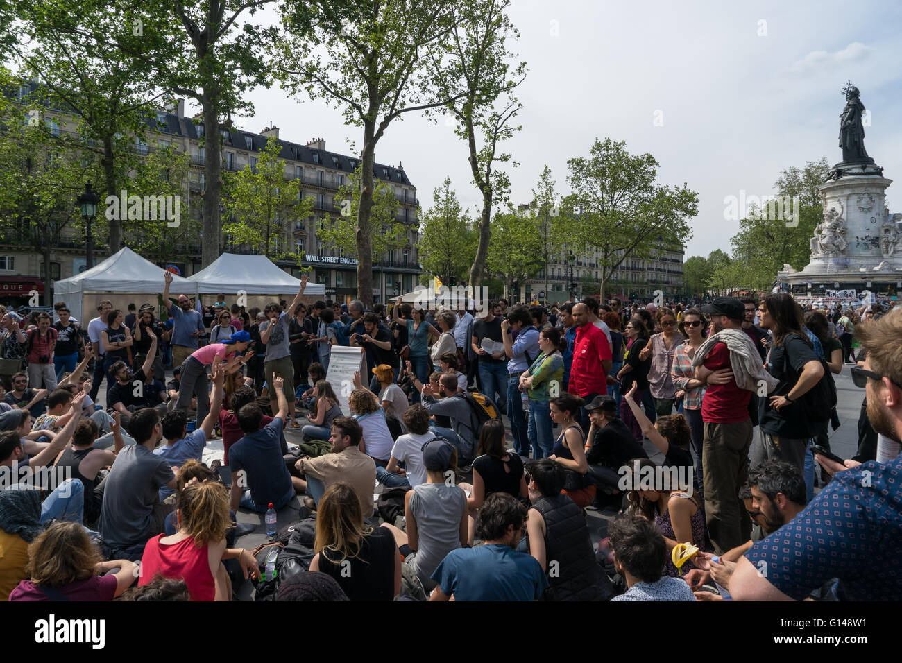 Paris, France. 8th May 2016. People gather every night Place de la ...
