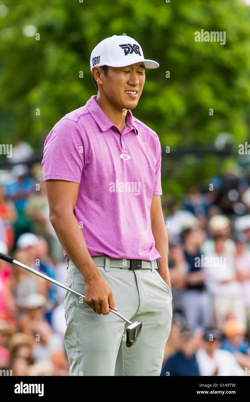 Charlotte, NC., USA. 8th May, 2016. James Hahn reacts to missing his ...