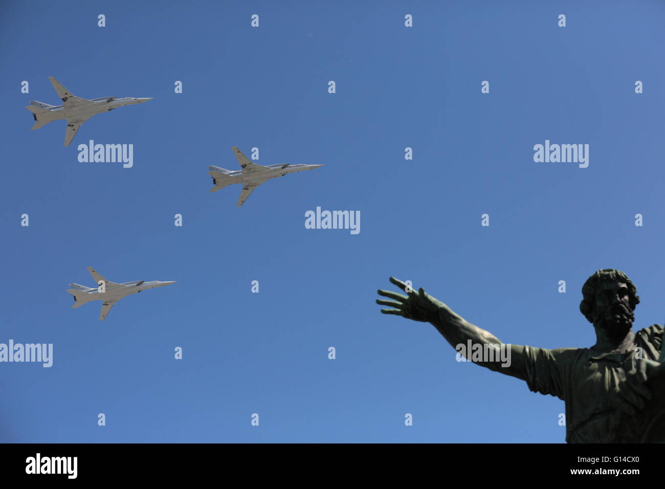 Moscow. 9th May, 2016. Military jets fly in formation during the ...