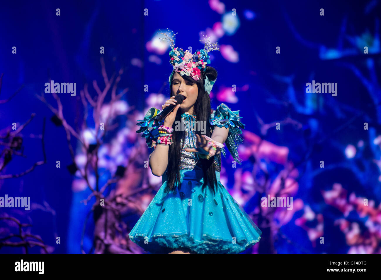 Stockholm, Sweden. 8th May. Singer Jamie-Lee from Germany is rehearsing ...