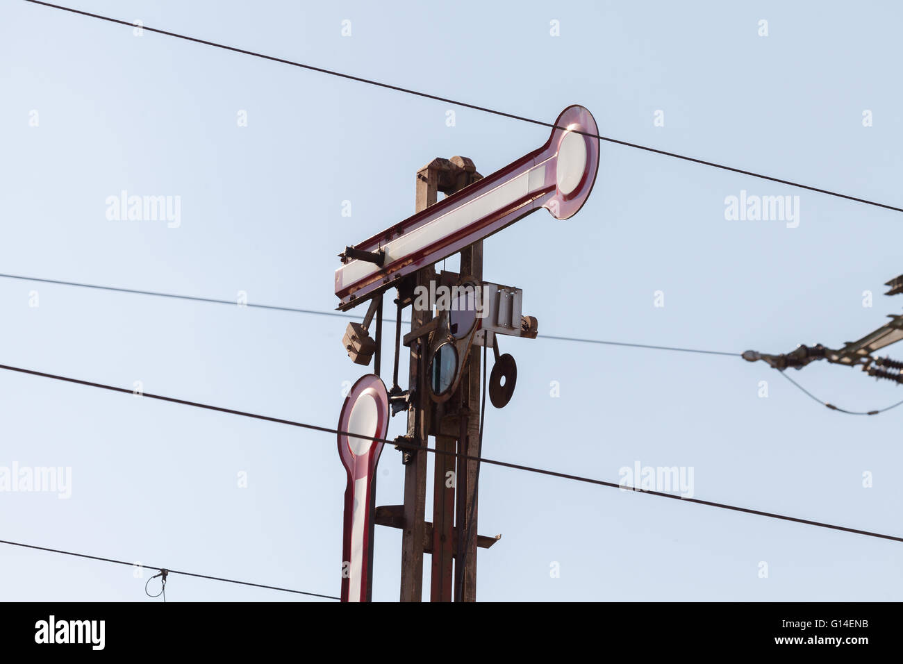 semaphore train signal on railway line Stock Photo - Alamy