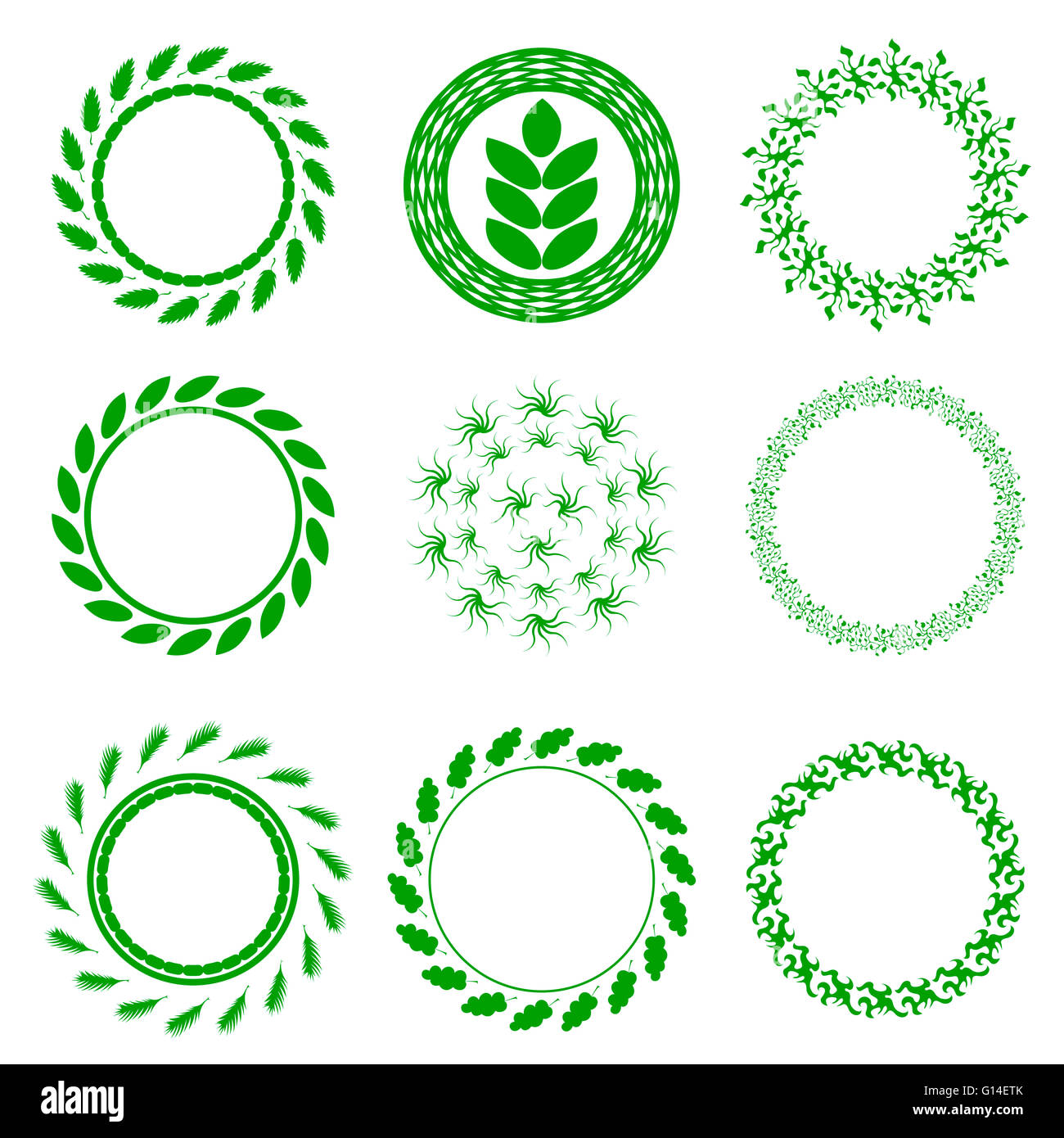 Set of Green Circle Floral Frames Stock Photo - Alamy