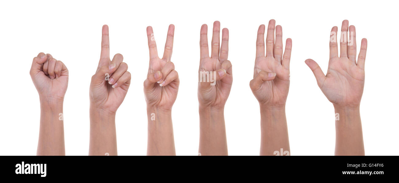 hands show the number one isolated on white background Stock Photo - Alamy
