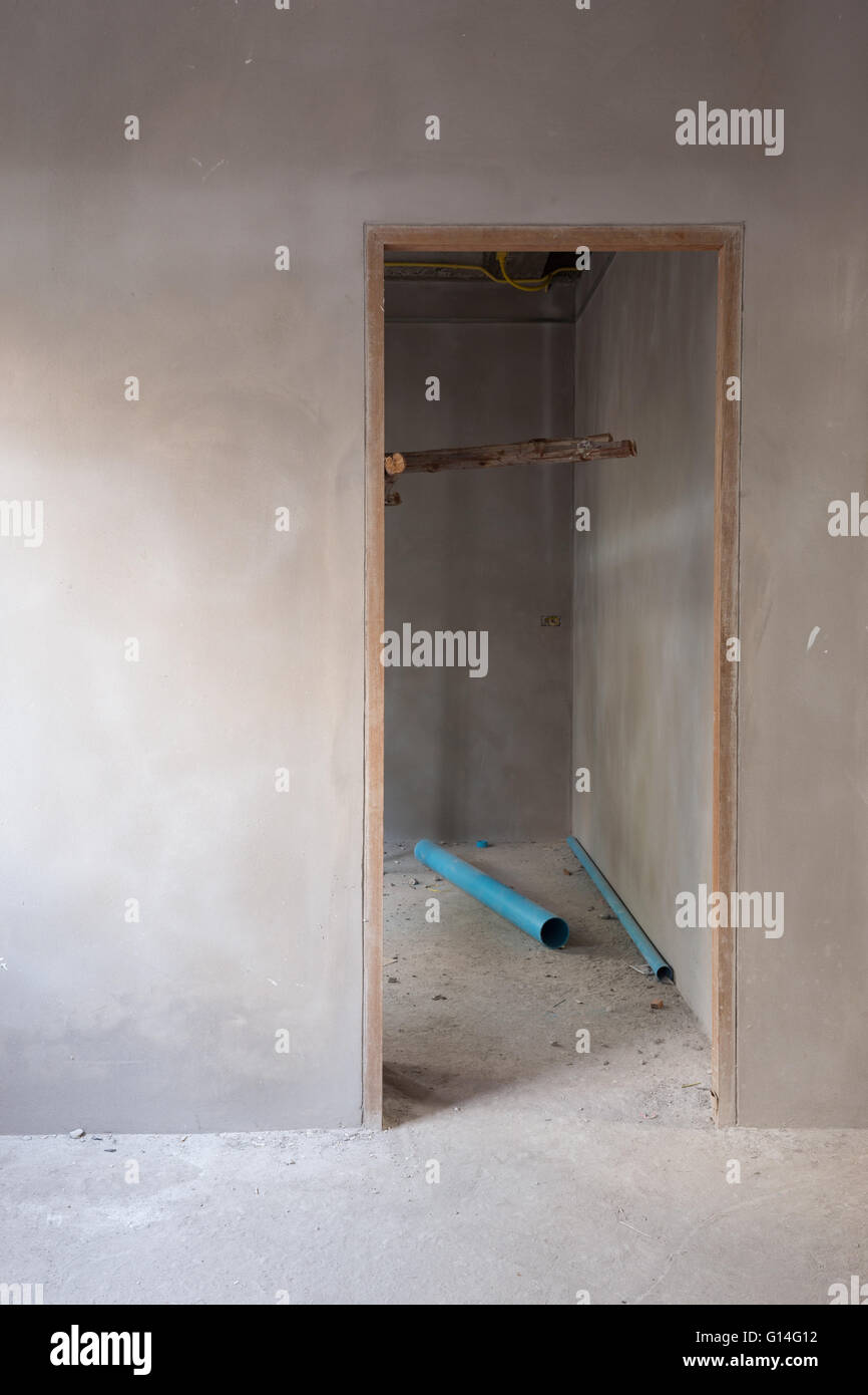 structural door and wall in residential building construction site ...