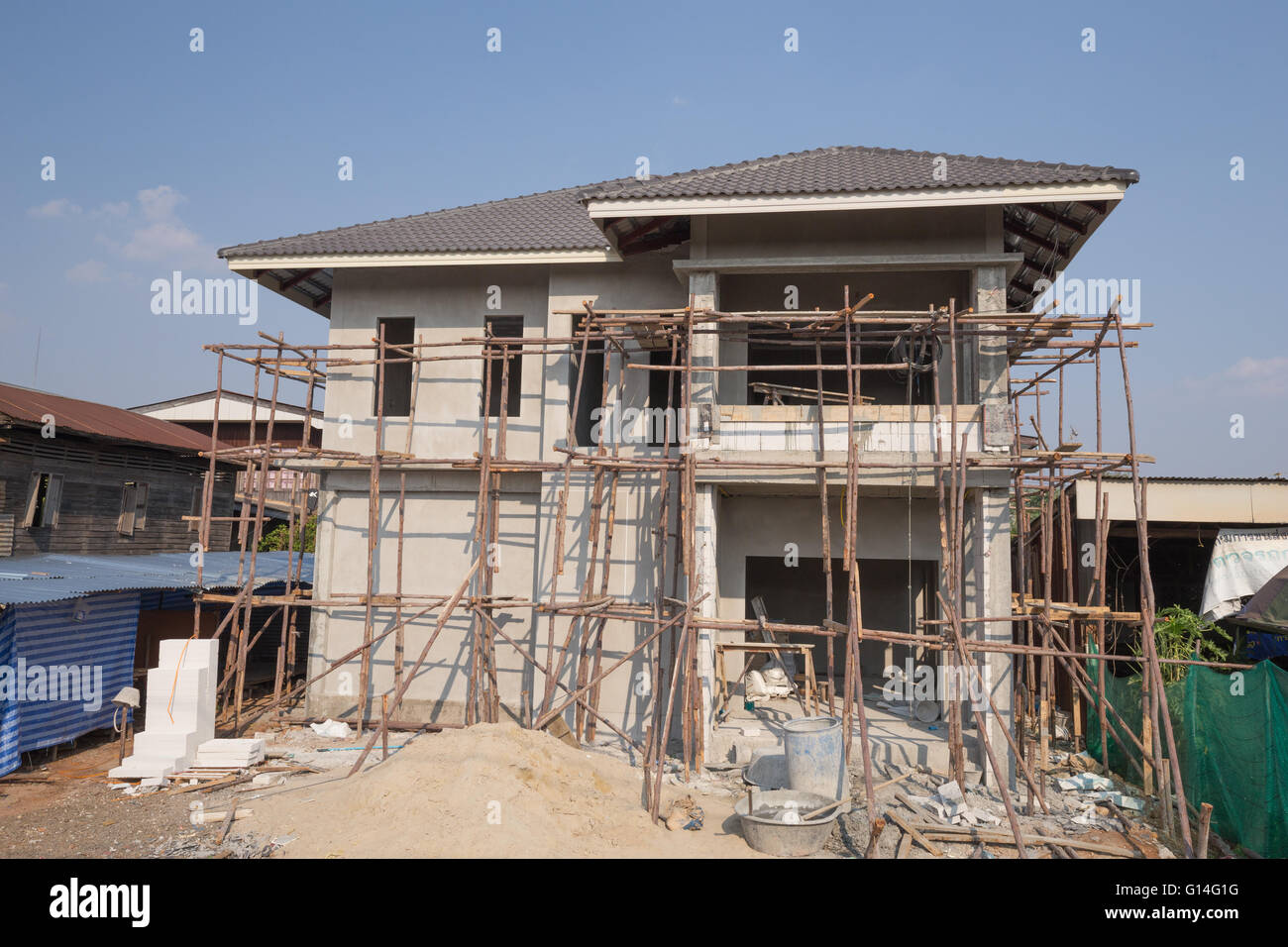 Building & Construction Site of new house Stock Photo - Alamy