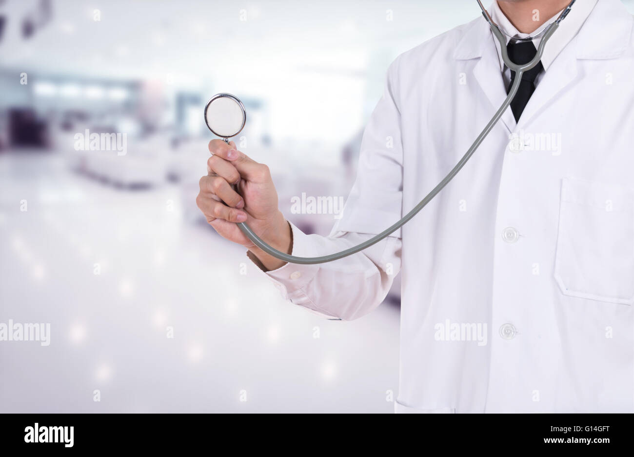 doctor with stethoscope in hospital background Stock Photo - Alamy