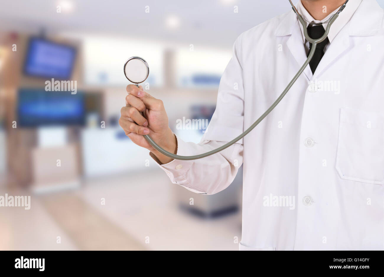 doctor with stethoscope in hospital background Stock Photo - Alamy