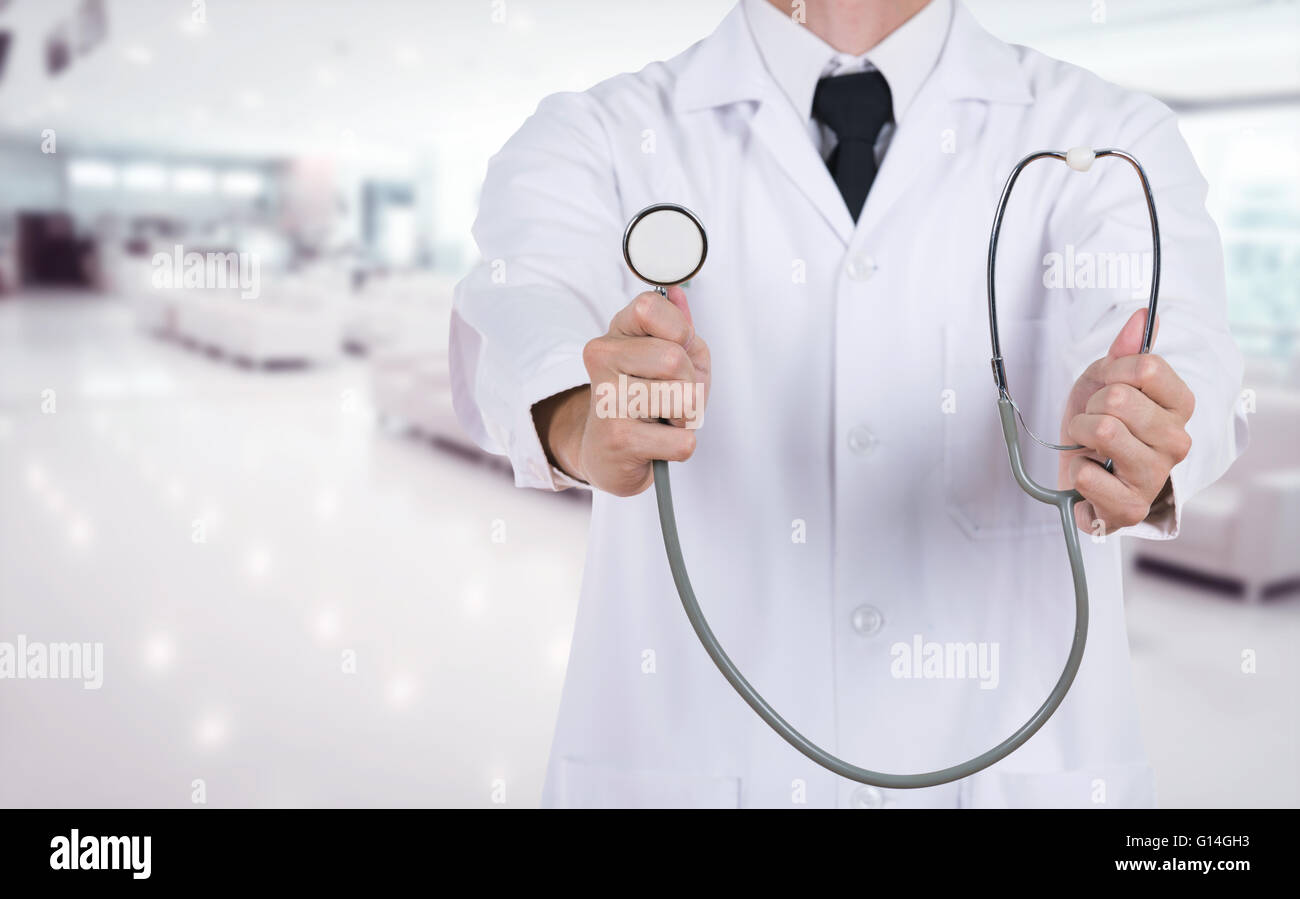 doctor with stethoscope in hospital background Stock Photo - Alamy