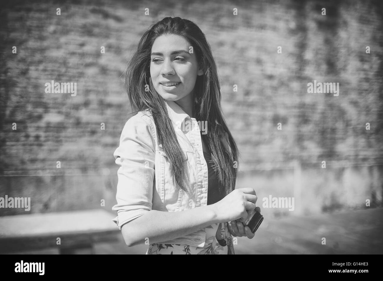 Young tourist female in Black and White Stock Photos & Images - Alamy