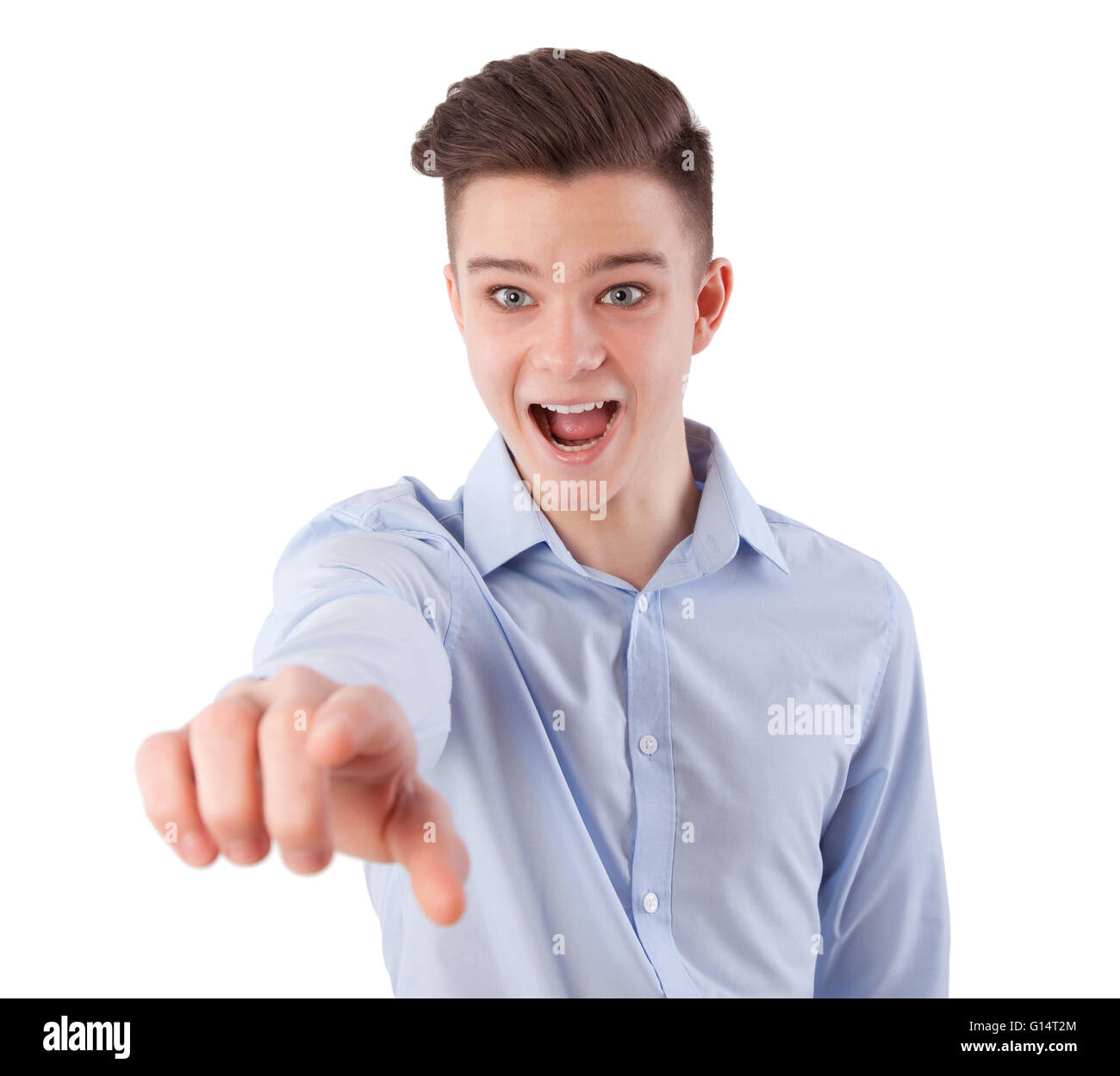 angry boy pointing his finger against somebody Stock Photo - Alamy